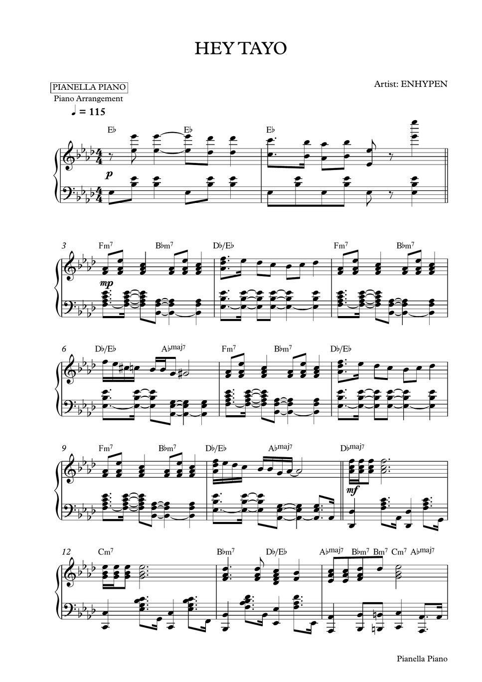 ENHYPEN - HEY TAYO (Piano Sheet) نوتة by Pianella Piano
