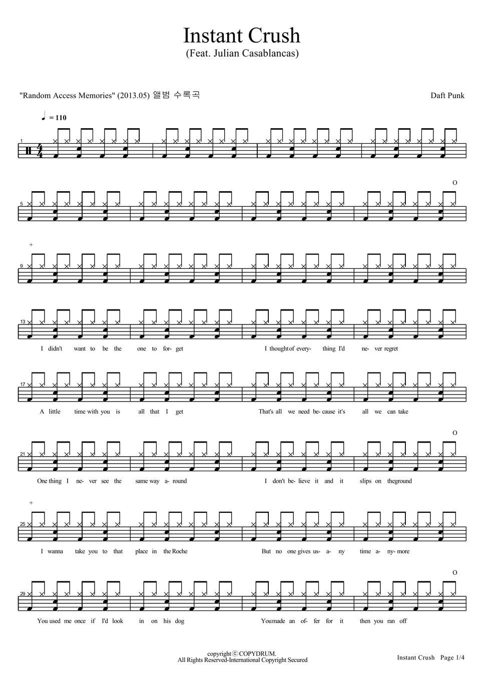 Daft Punk - Instant Crush 악보 by COPYDRUM