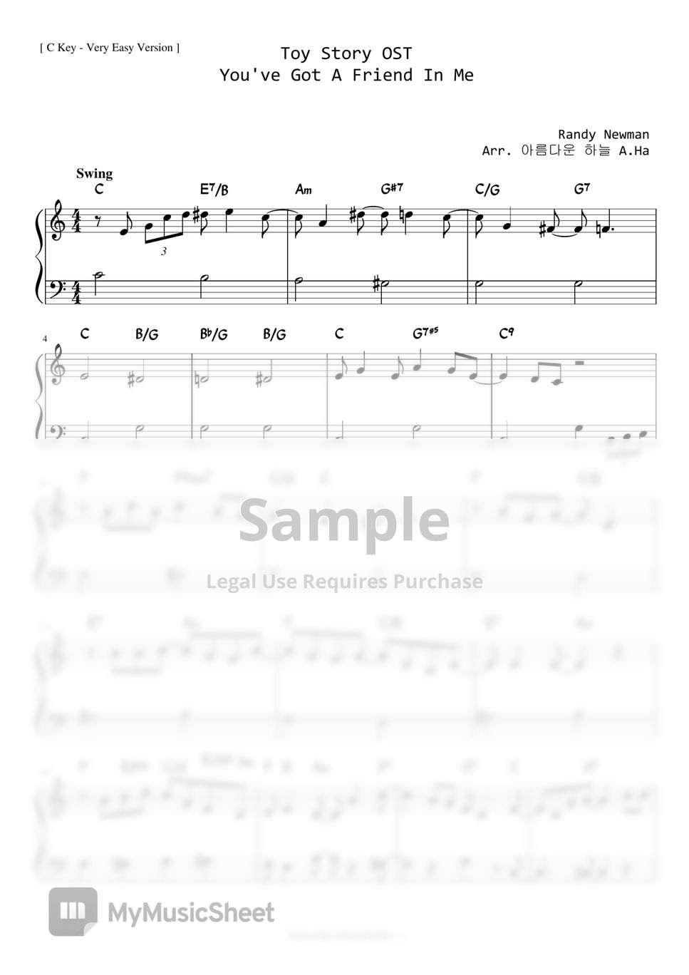 Toy Story OST - "You've Got A Friend In Me" [Level 1] (Easy Version) 악보 ...