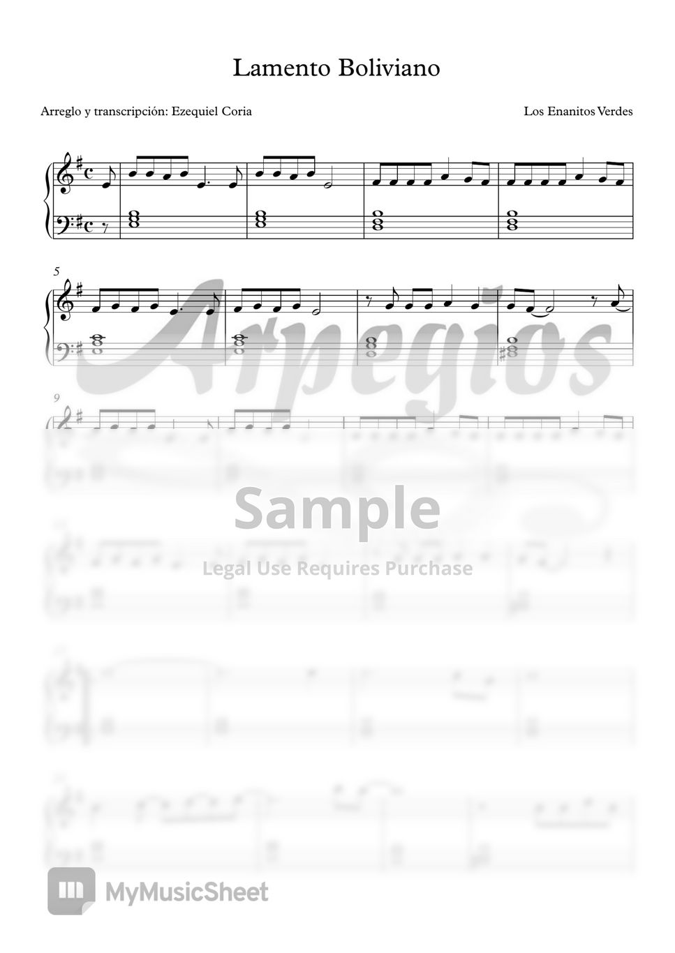 Los Enanitos Verdes - Lamento Boliviano Sheet Music by Ezequiel Coria
