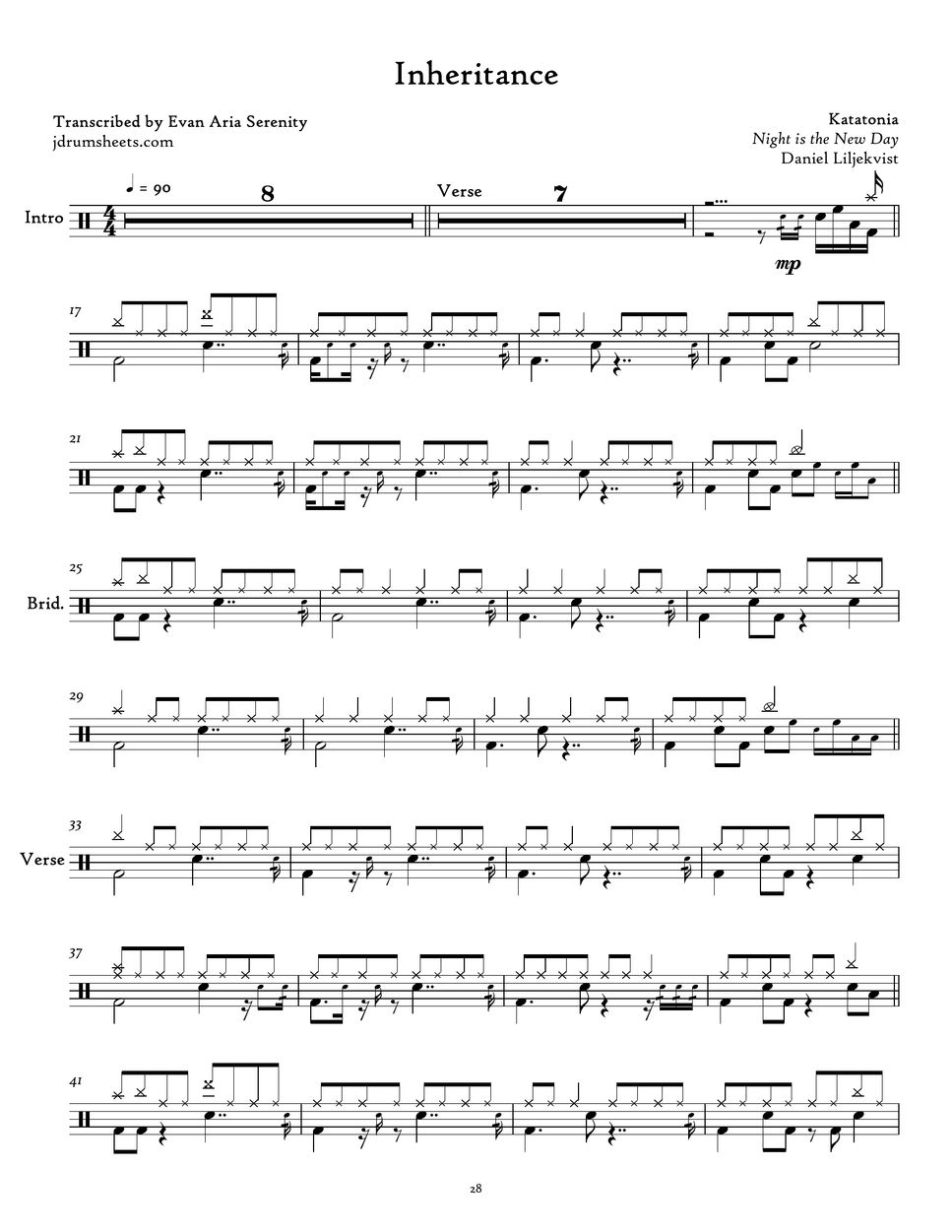 Katatonia - Inheritance Sheets by Jaslow Drum Sheets