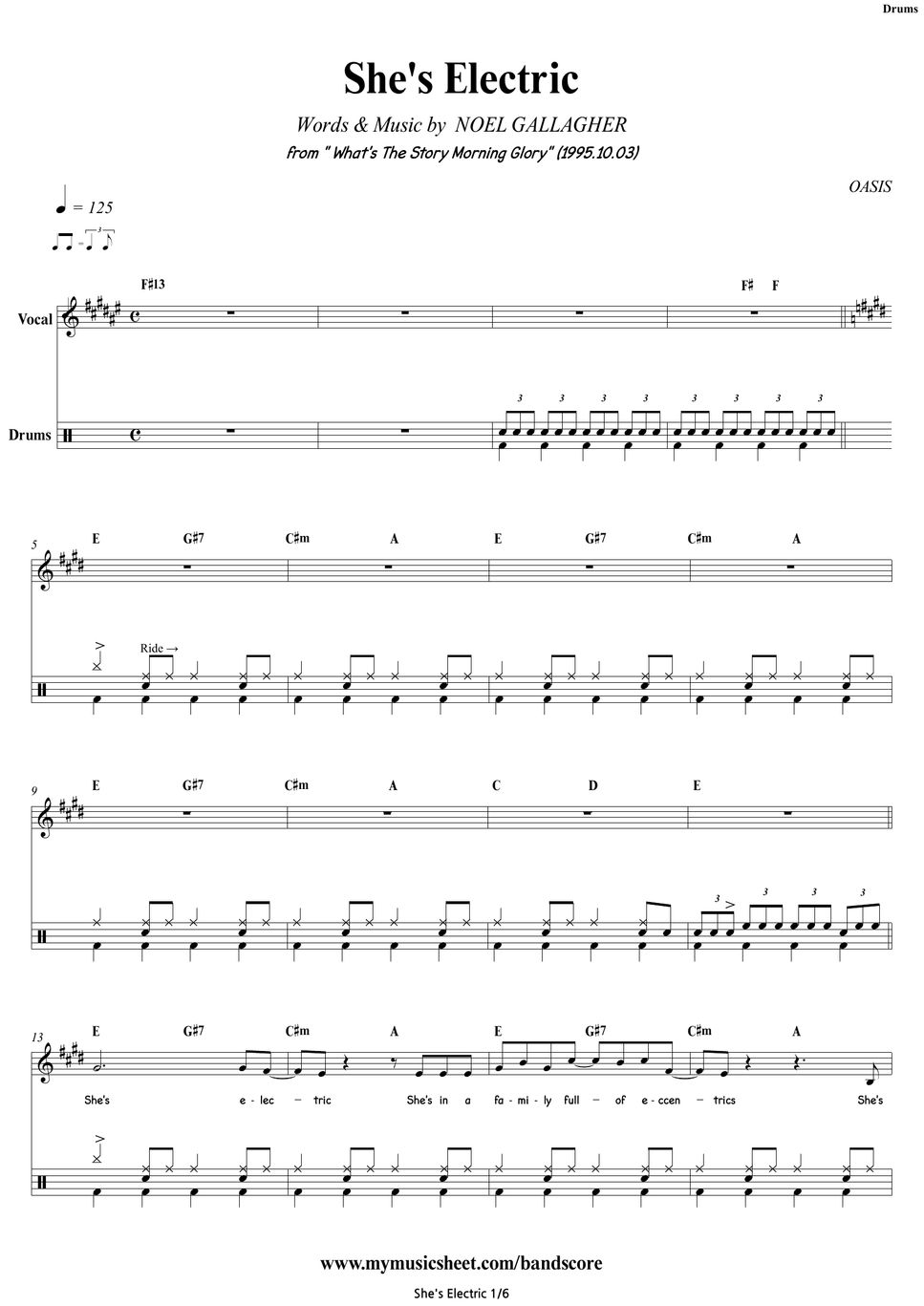 Oasis - She's Electric | Drums Hoja