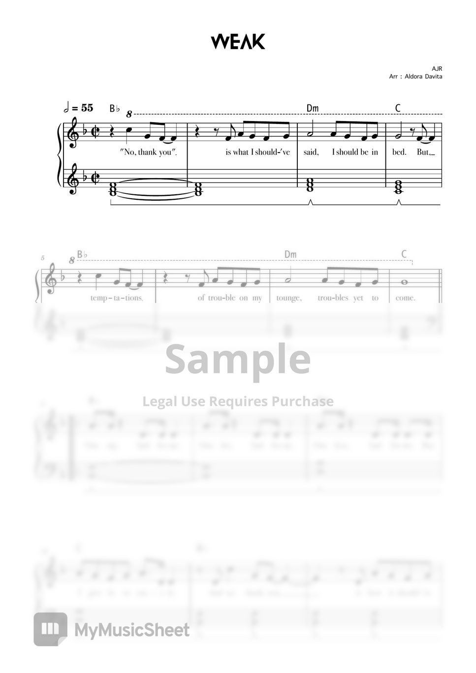 AJR - Weak Sheet Music by Aldora Davita