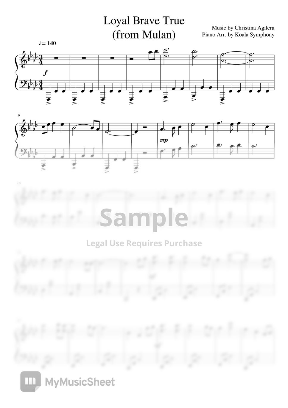 Christina Aguilera - Loyal Brave True (from Mulan 2020) Easy ver. Sheet ...