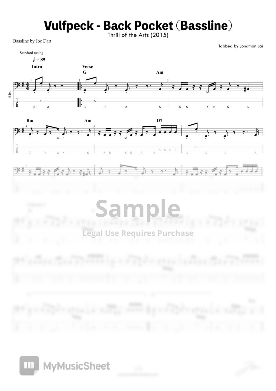 Vulfpeck - Back Pocket (Bass Guitar Score) Sheets by Jonathan Lai
