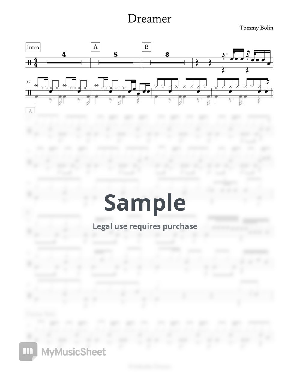 Tommy Bolin - Dreamer Sheets by Arkadia Drums