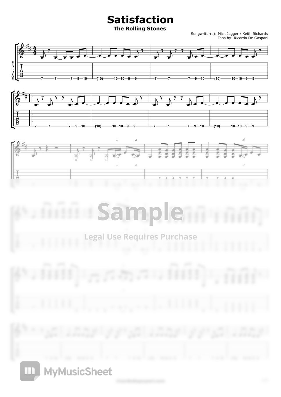 The Rolling Stones - Satisfaction (for one guitar) Sheet Music by ...