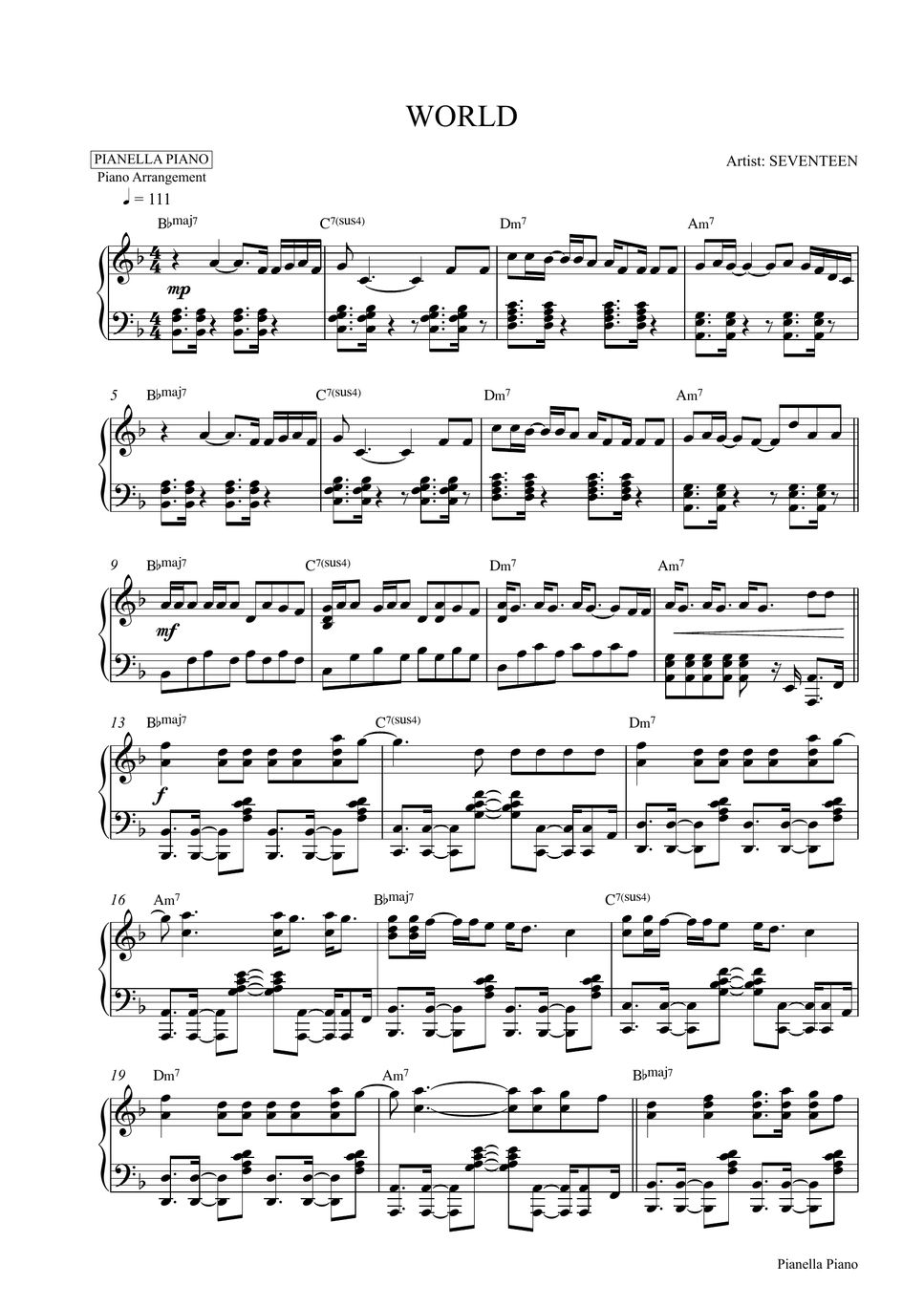 SEVENTEEN - _WORLD (Piano Sheet) 악보 by Pianella Piano