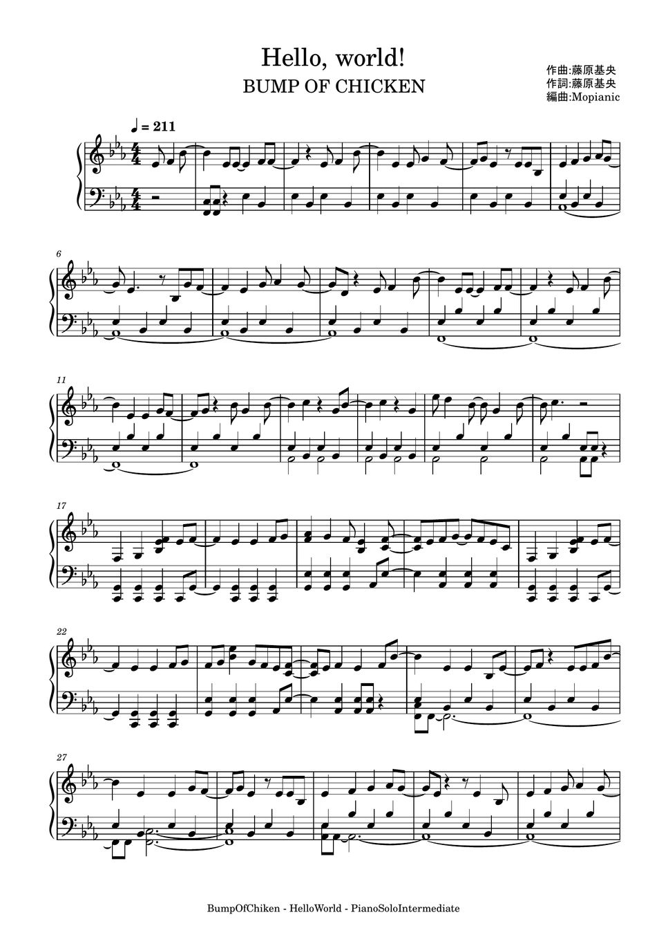 BUMP OF CHICKEN - Hello, world! 楽譜 by Mopianic