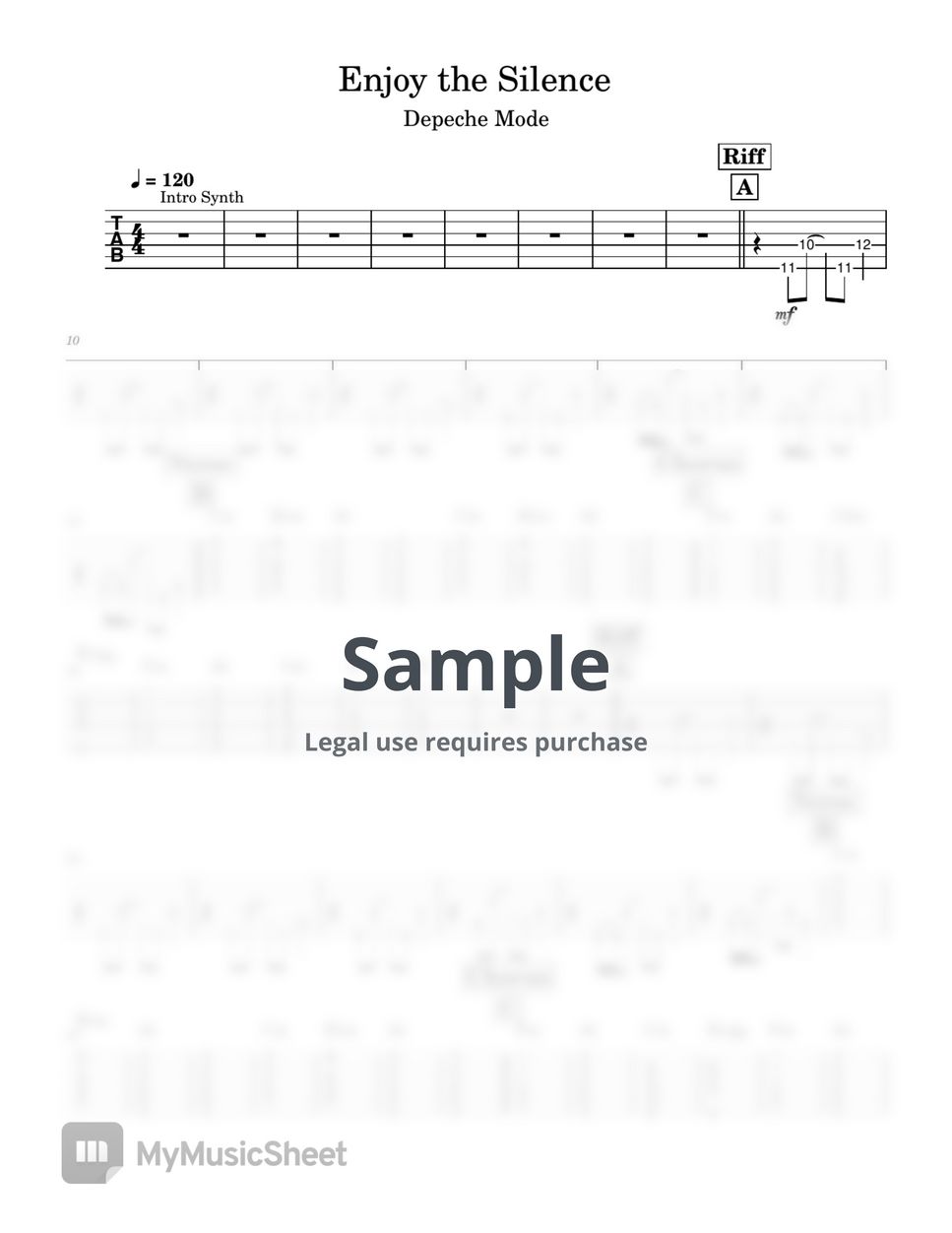 Depeche Mode - Enjoy The Silence 타브+단선 악보 by Ry Kihn