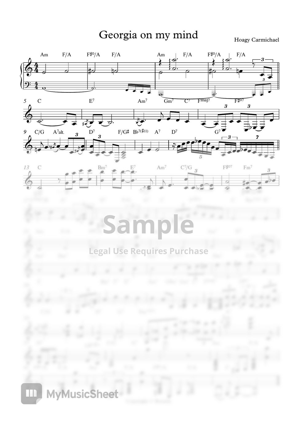Hoagy Carmichael - Georgia on my mind - Michael Buble Ver. Sheet by ...