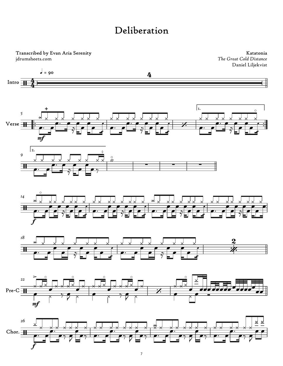 Katatonia - Deliberation Sheet Music by Jaslow Drum Sheets