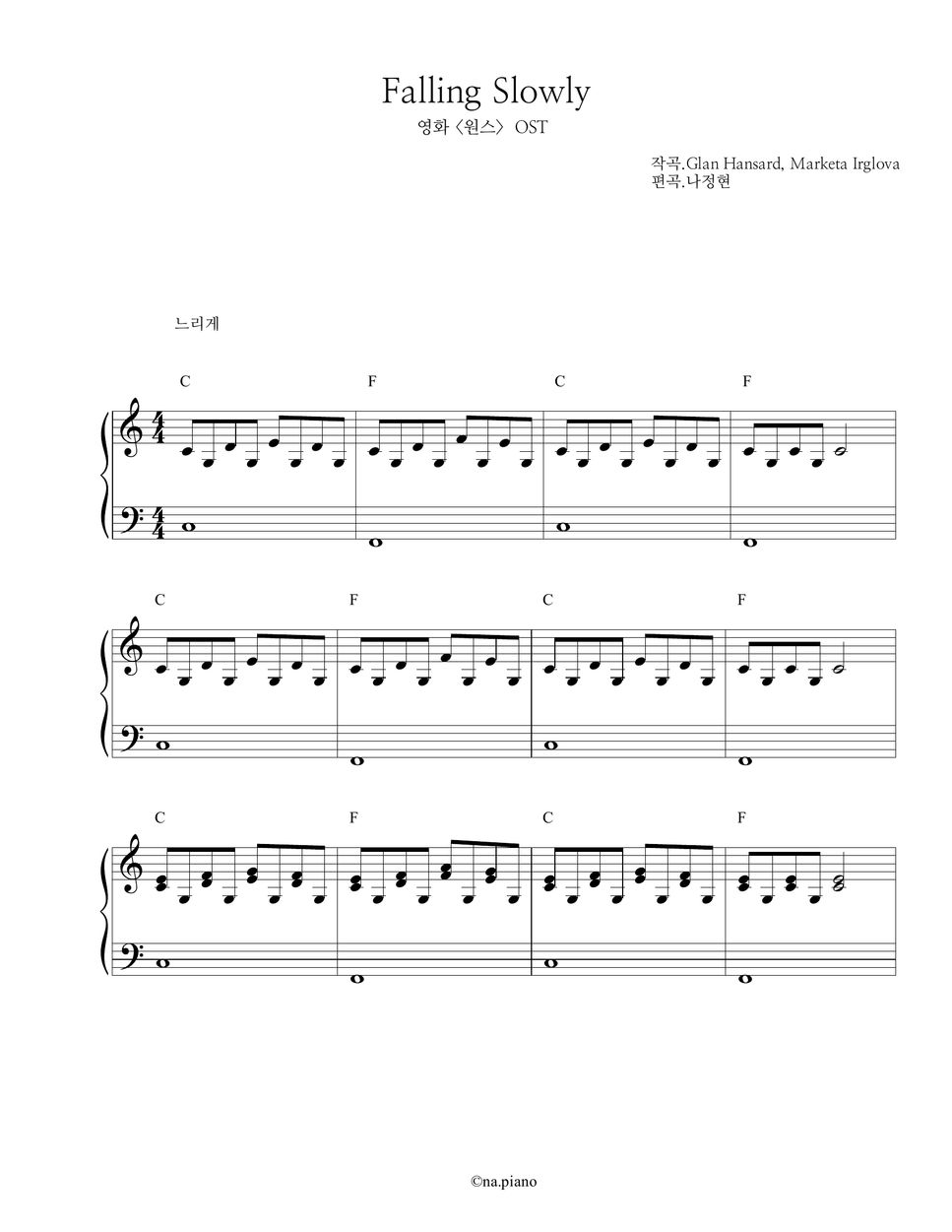 원스 OST - Falling Slowly (EASY VER.) Sheets by NA_PIANO