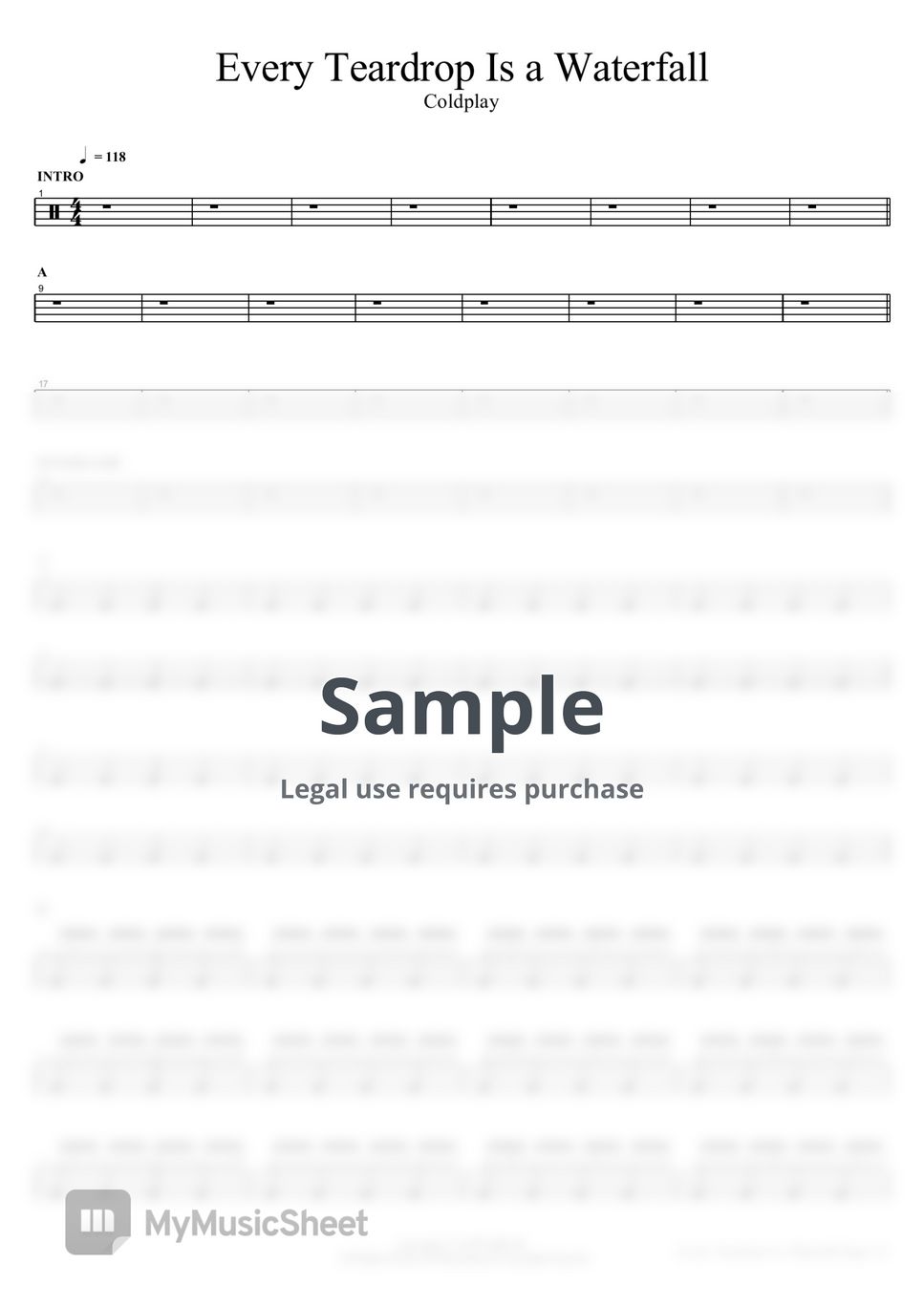 Coldplay - Every Teardrop Is a Waterfall Sheet Music by COPYDRUM