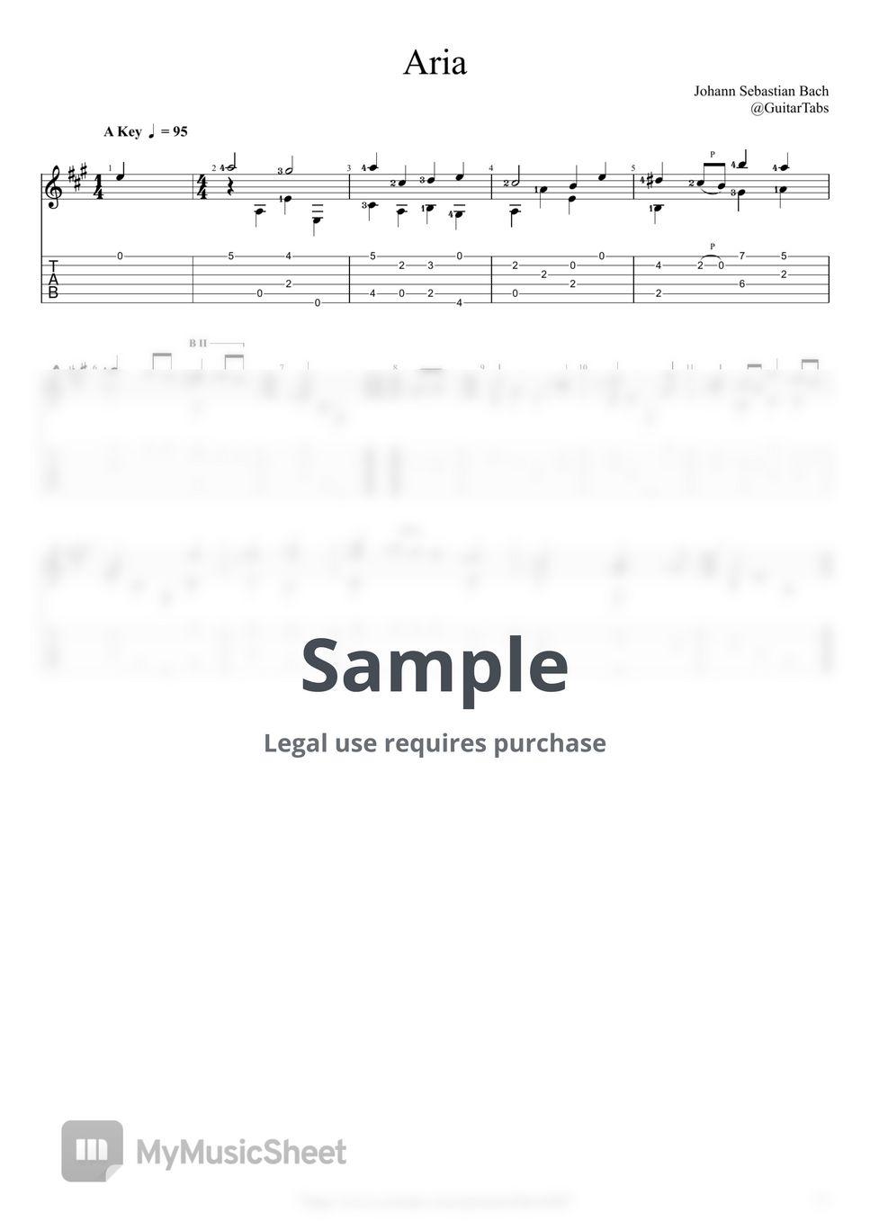 J.S. Bach - Aria (오선+타브+운지(Staff+TAB+Fingering)) TAB+1 Staff by 624 TABs