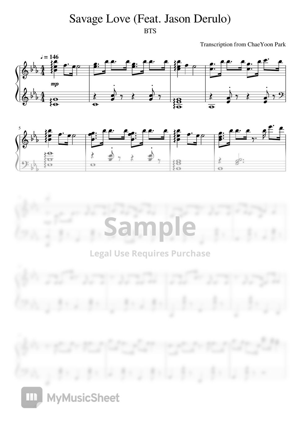 Jawsh 685, Jason Derulo, BTS - Savage Love [BTS Remix] Sheets by Artists'Card