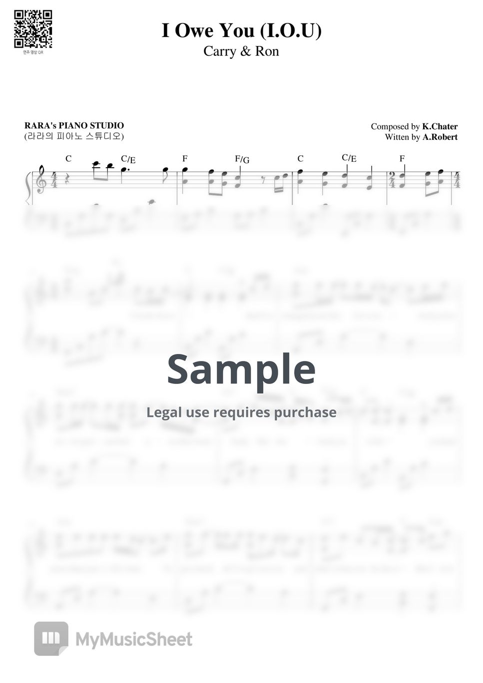 Carry&Ron - I Owe You (I.O.U.) (CM Key) Sheet Music by RARA's PIANO STUDIO