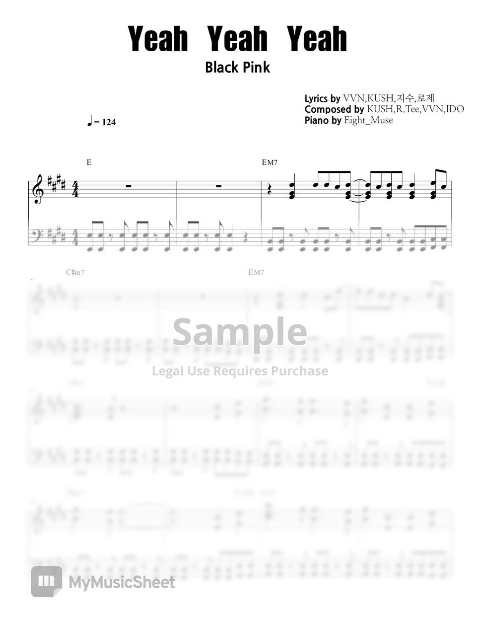 Black Pink(블랙핑크) - Yeah Yeah Yeah (원키 쉬운키 포함) Sheet Music by Eight_Muse