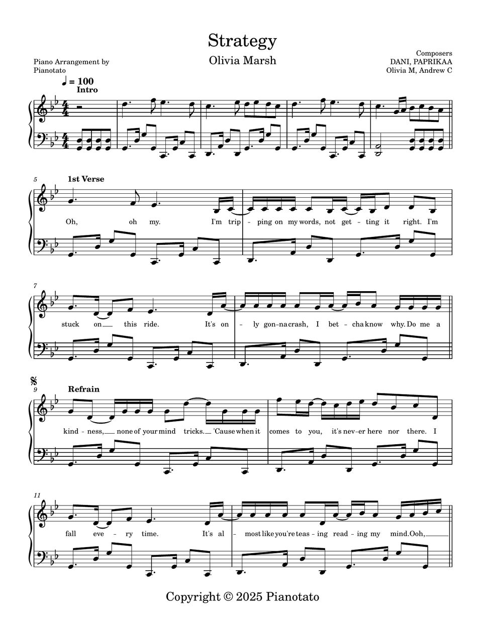 Olivia Marsh - Strategy Sheet Music by Pianotato
