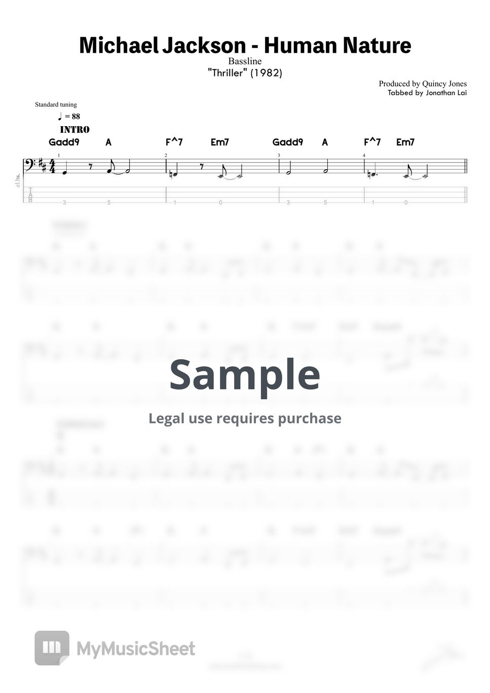 Michael Jackson - Human Nature (Bass Guitar Score) Sheet Music by ...