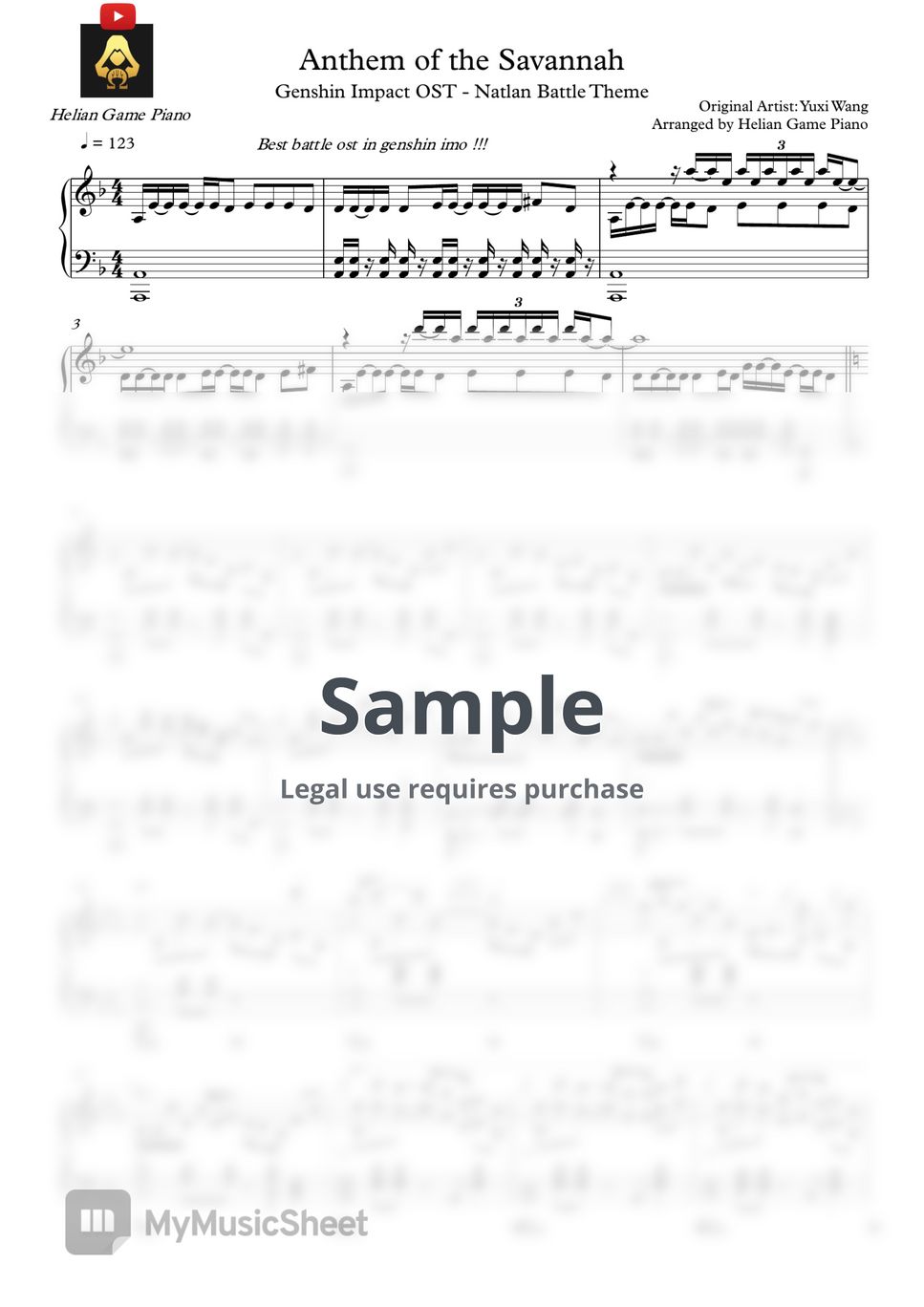 Genshin Impact - Anthem of the Savannah Sheet Music by Helian Game Piano