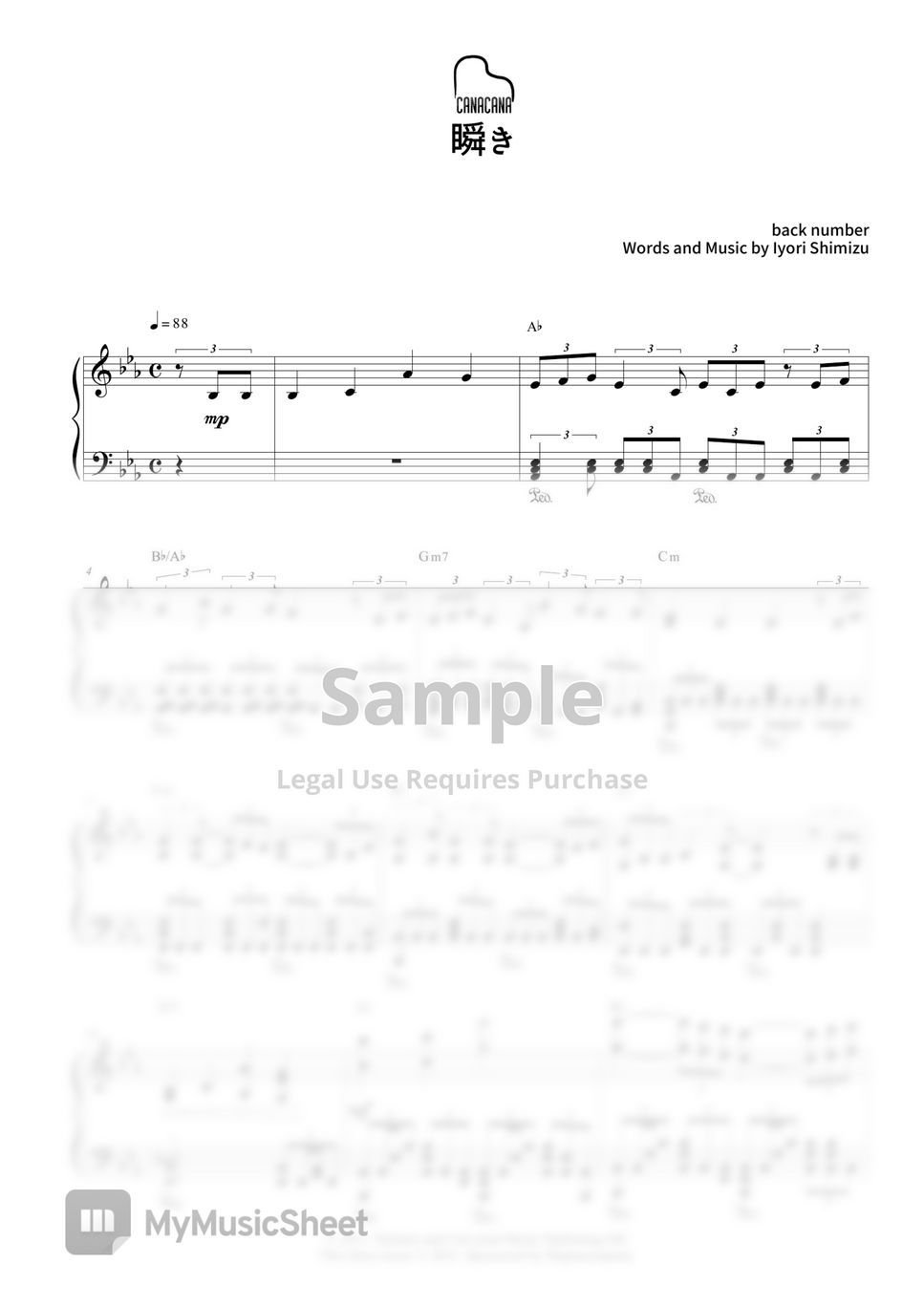 back number - Mabataki नोटेशन by CANACANA family