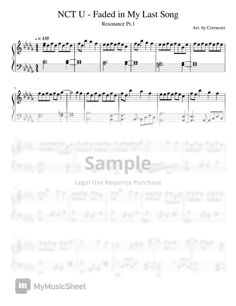 NCT U - Faded In My Last Song (Resonance Pt 1) Sheet Music by Cerenceri