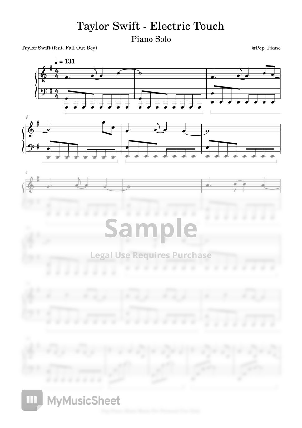 Taylor Swift - Electric Touch 악보 by Pop Piano