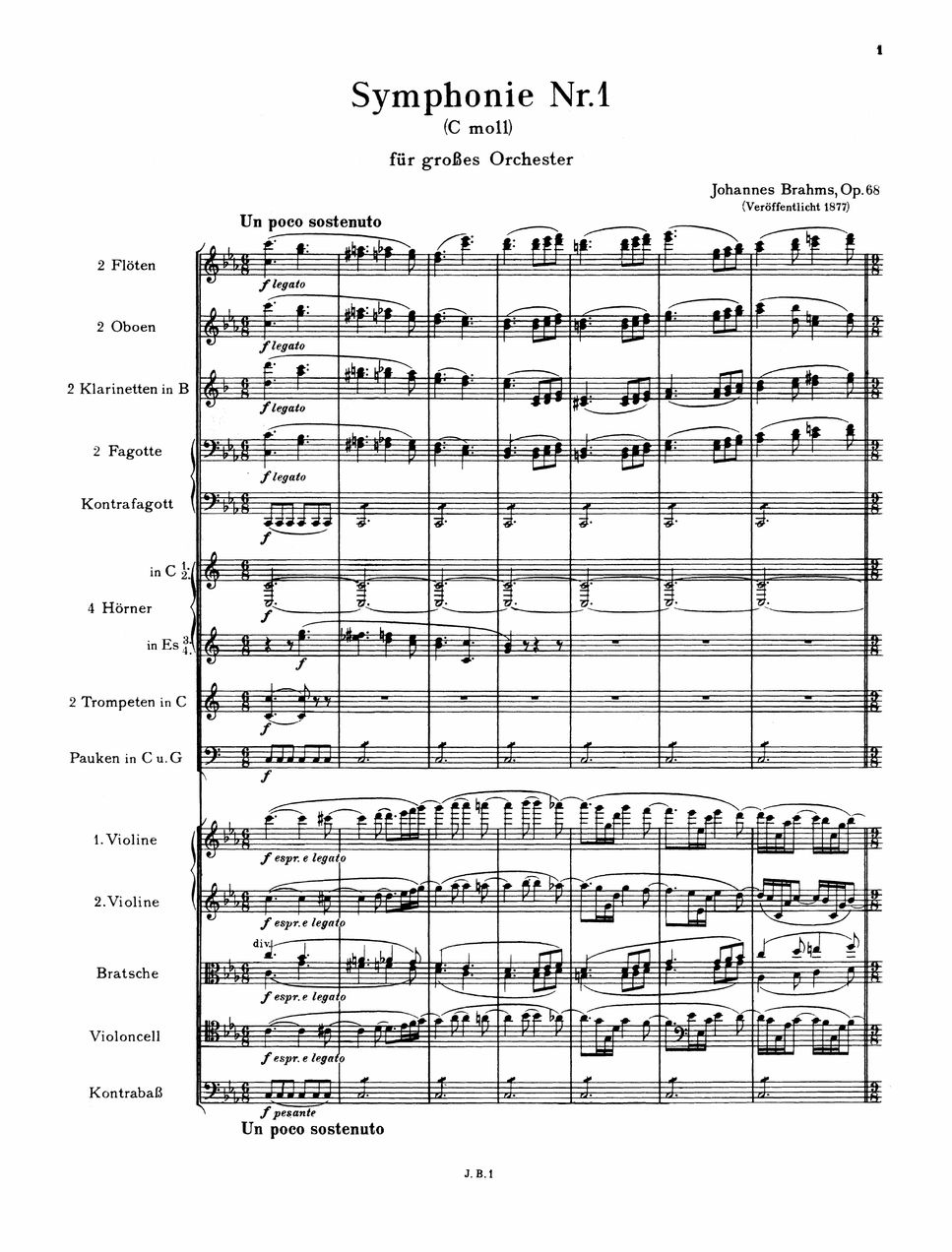 J. Brahms - Symphony No. 1 in C minor Sheets by Original Score