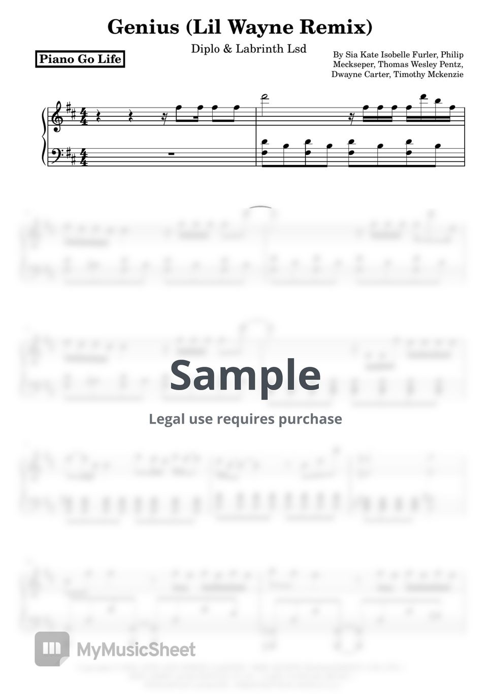 LSD - Genius Sheet Music by Piano Go Life