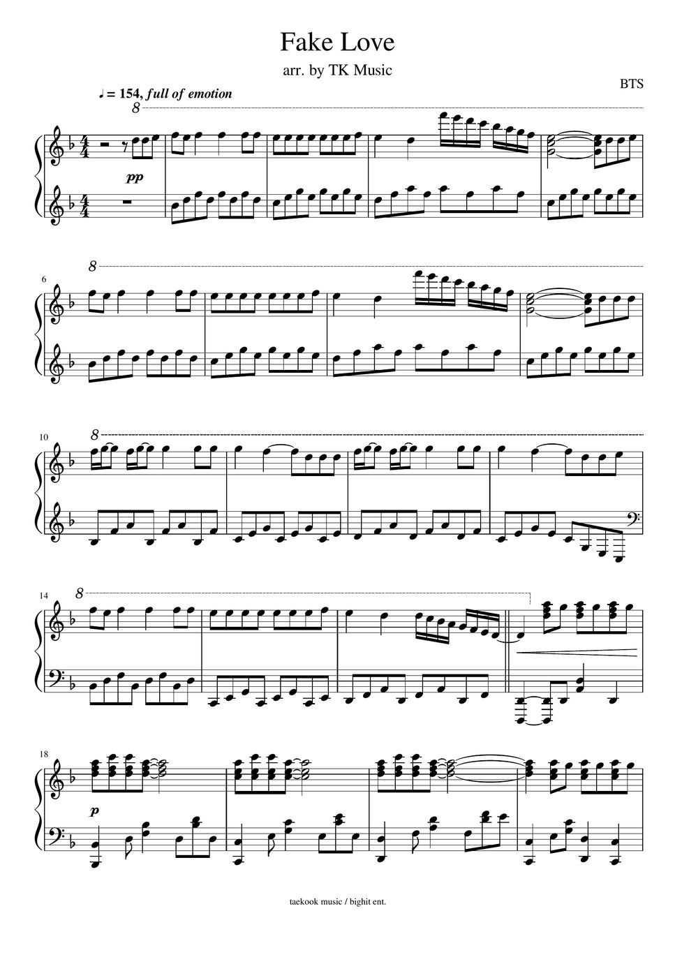 BTS - FAKE LOVE Sheets by TK Music