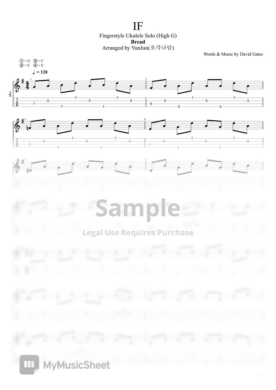 Bread - IF (Ukulele High G) نوتة by YunJun