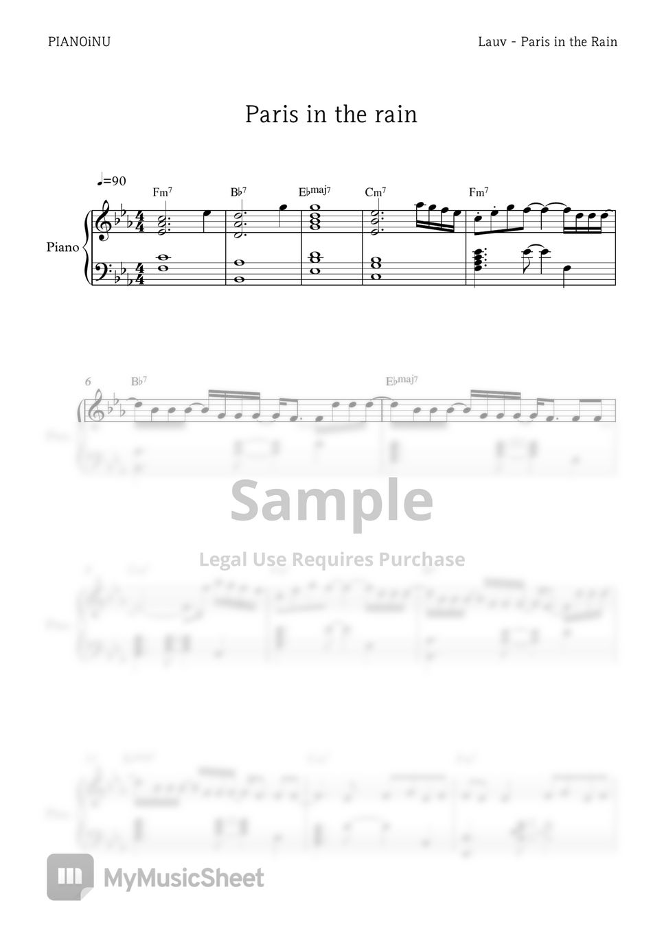 Lauv - Paris in the Rain PIANOiNU 악보 by PIANOiNU