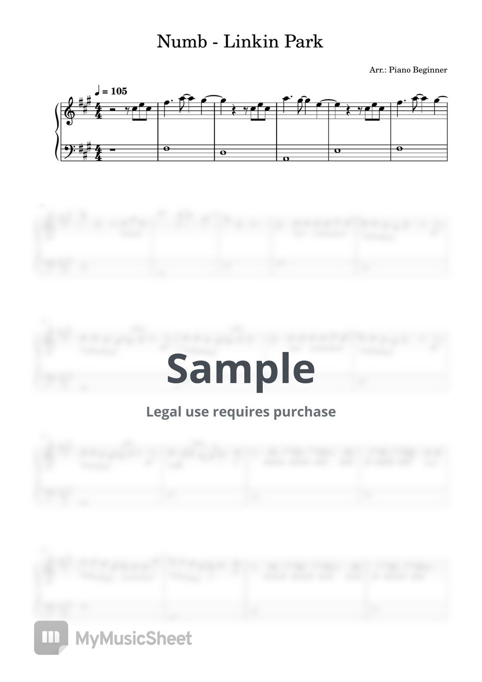 Linkin Park - Numb Sheet Music by Piano Beginner