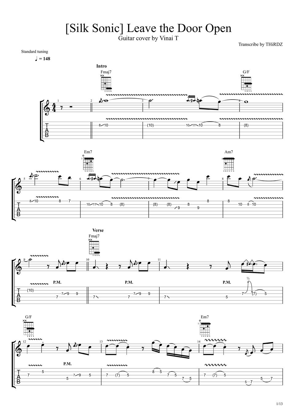 Bruno Mars, Anderson .Paak, Silk Sonic - Leave the Door Open by Vinai T 樂譜 + 單線譜 by Vinai T