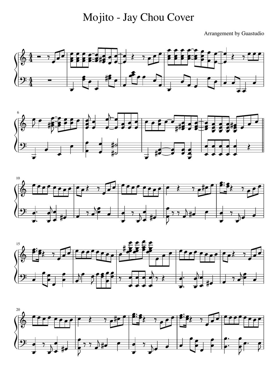 周杰倫 Jay Chou 最新單曲 - 【Mojito】 (Piano Cover) Sheets by Guastudio