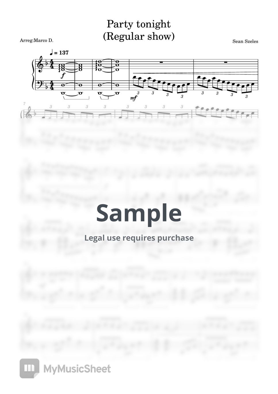 Sean Szeles - Party tonight (Regular show) Sheet Music by Marco D.