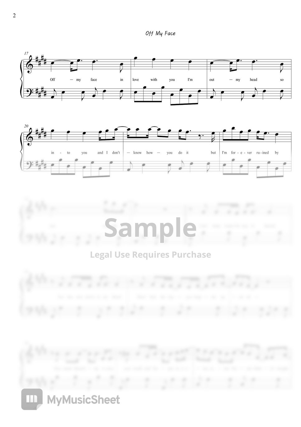 Justin Bieber - Off my face (Piano / Easy Version) Sheet Music by ...