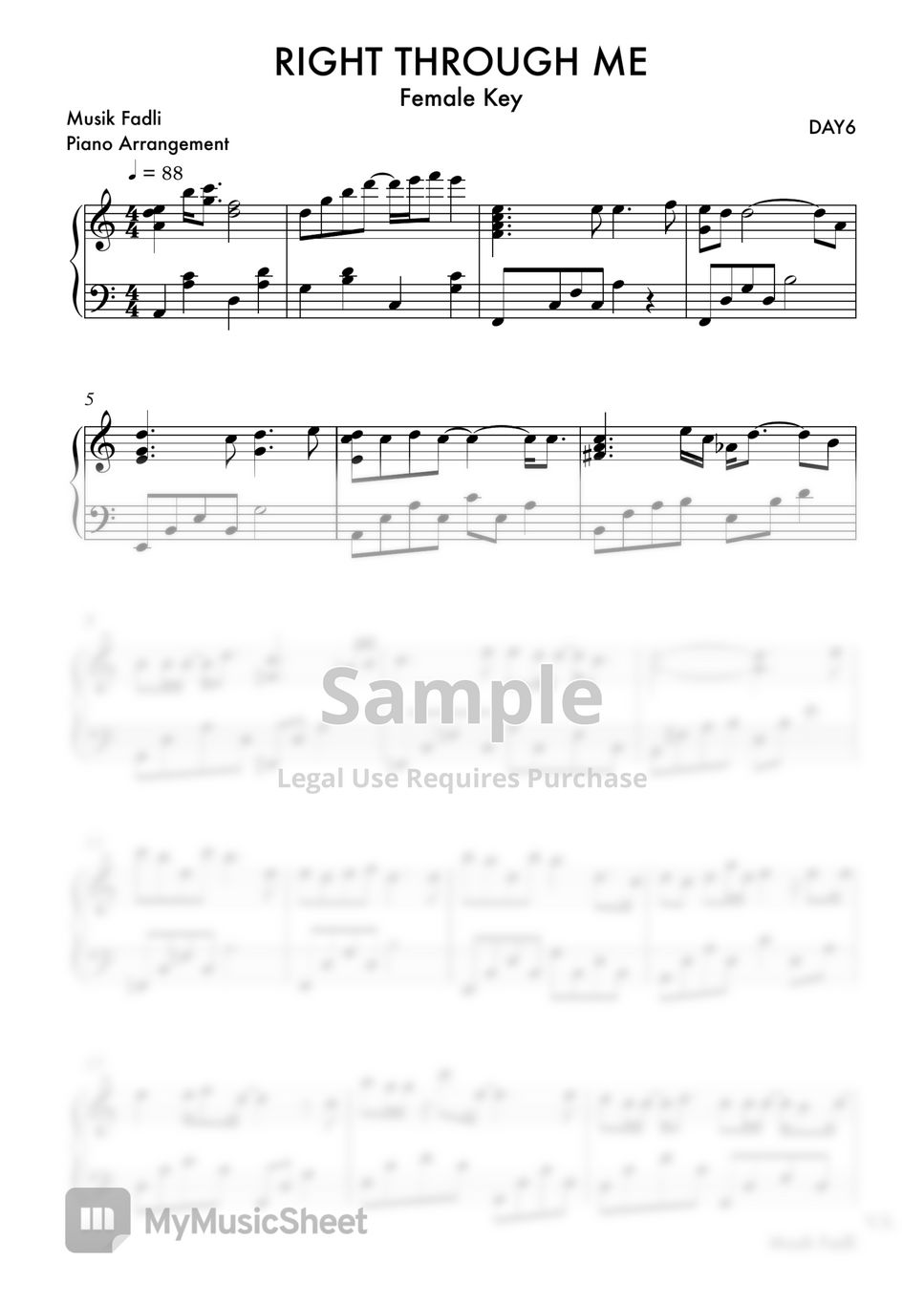 DAY6 - Right Through Me (female key) 악보 by musik fadli