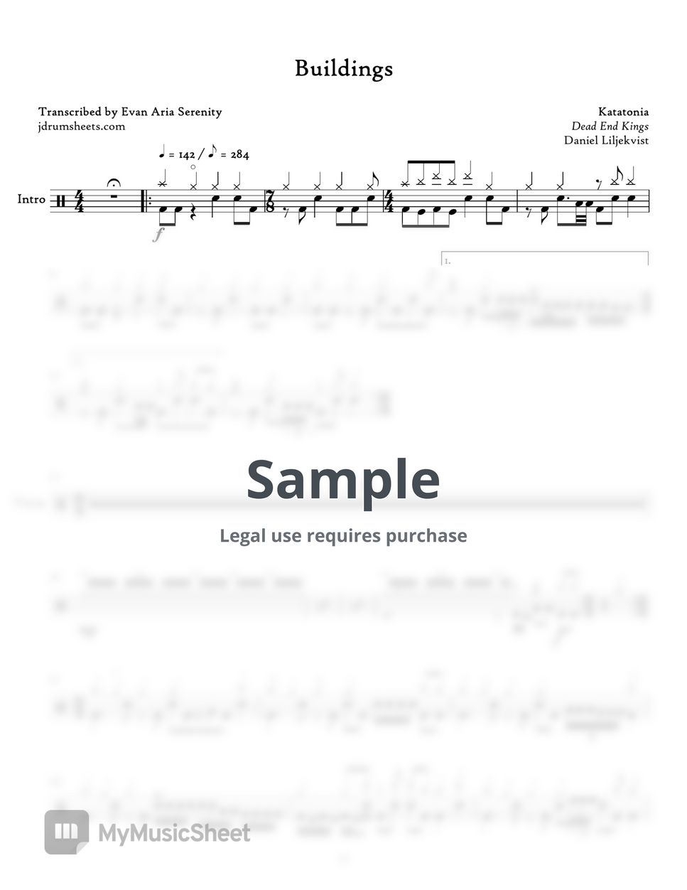 Katatonia - Buildings Sheets by Jaslow Drum Sheets