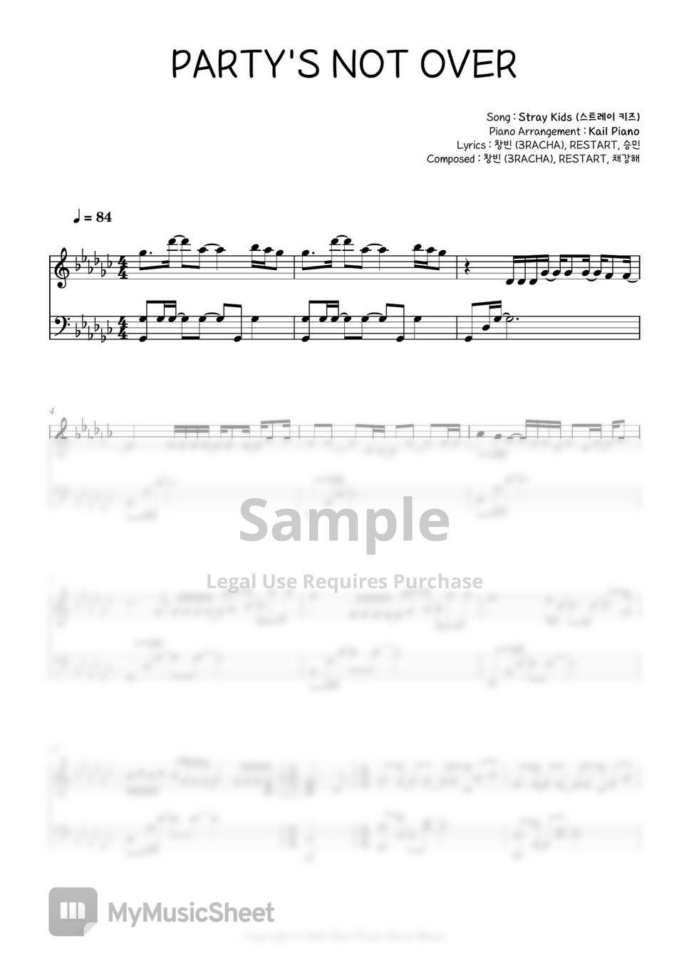 Stray Kids - PARTY'S NOT OVER (Piano) Partition musicale by Kail Piano