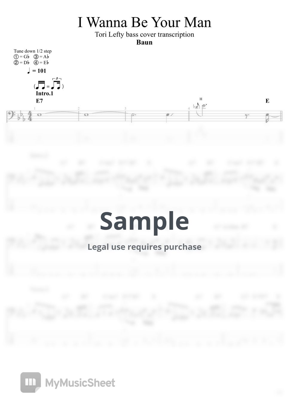 BAUN - I Wanna Be Your Man Tab + 단선 악보 by Tori Lefty