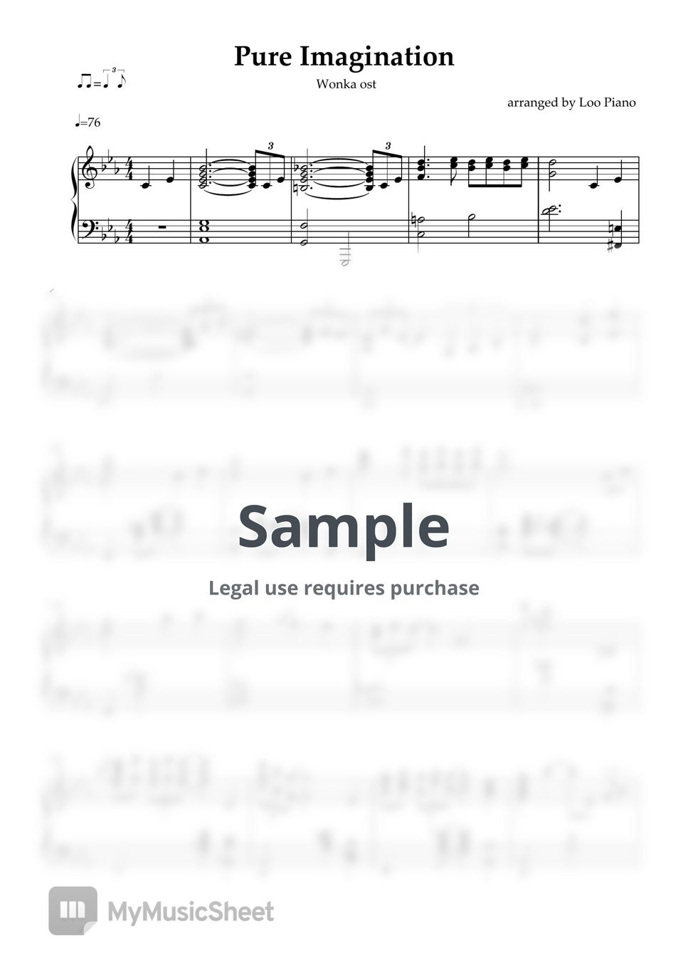 Timothée Chalamet - Pure Imagination(Wonka OST) (Jazz ver.) Sheet Music by Loo Piano