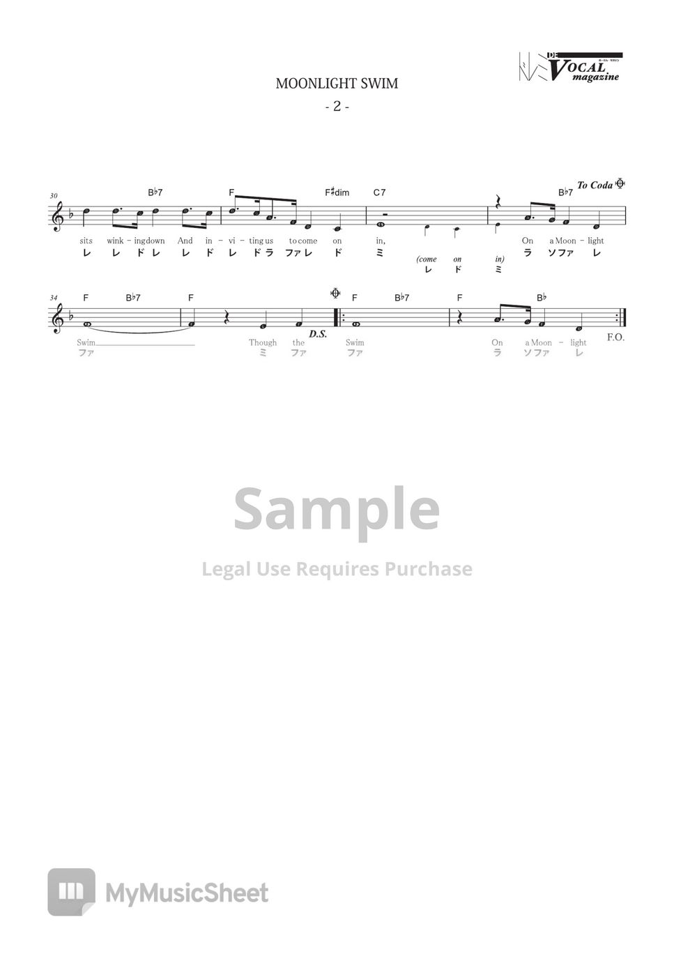 ELVIS PRESLEY - DoReMi De MOONLIGHT SWIM (VOCAL MAGAZINE) Sheet Music ...