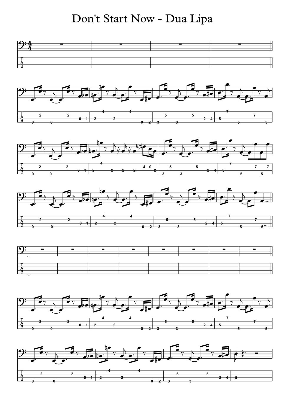 Dua Lipa - Don't Start Now 악보 by BassTabsWorld