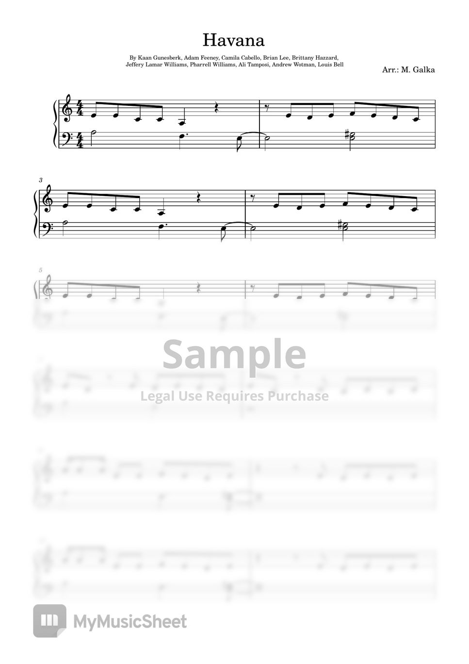 Camila Cabello - Havana Piano Easy Sheets by M. Galka