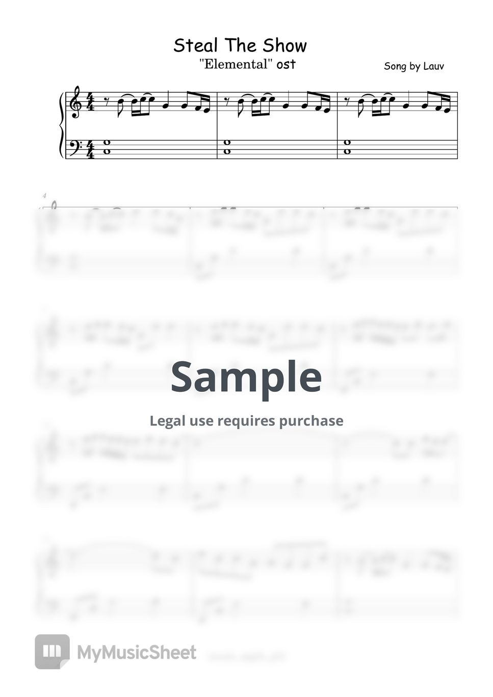 LAUV - Steal The Show (Elemental OST 쉬운악보) Sheets by MusicApplepie