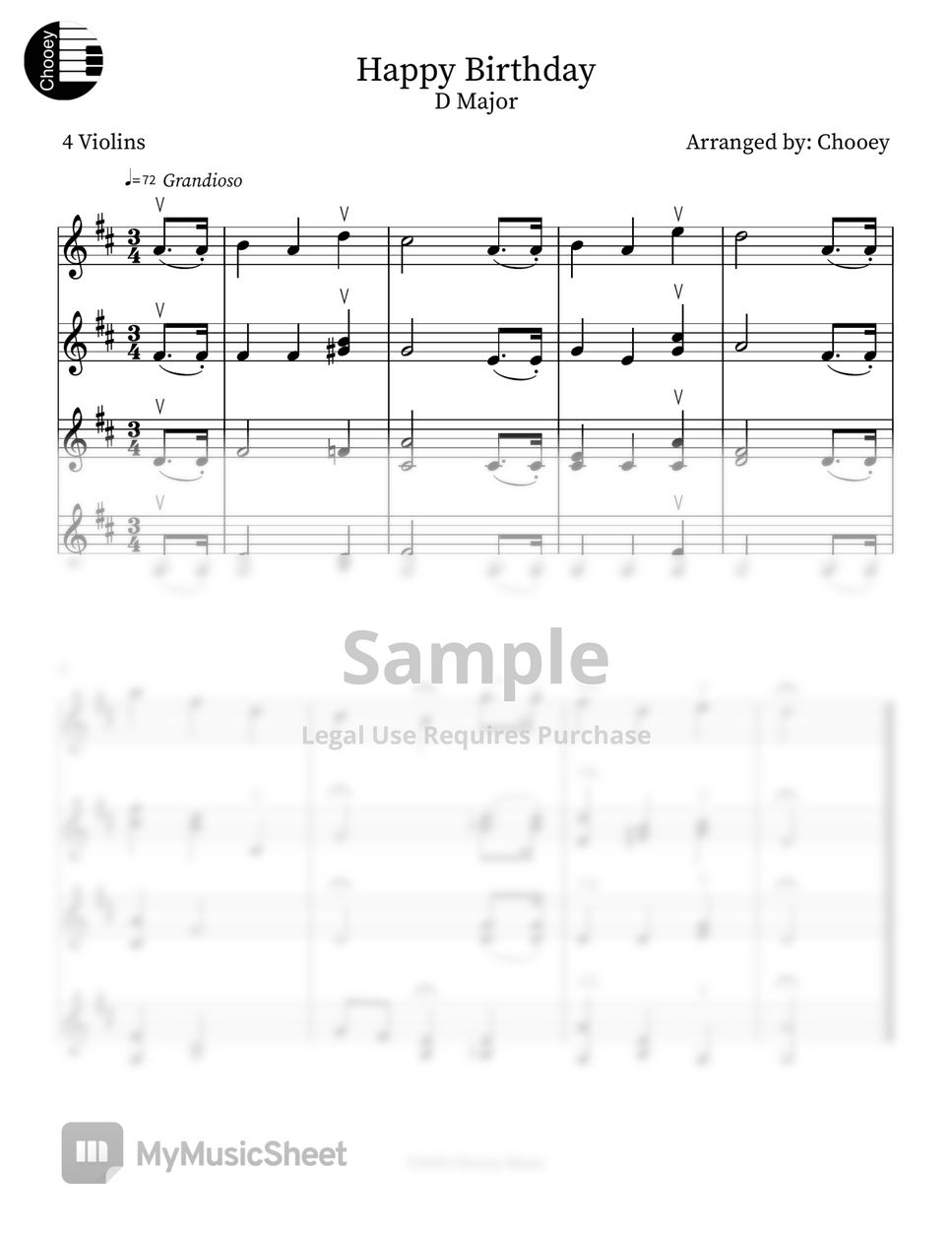 Happy Birthday (D Major) Sheet Music by Chooey