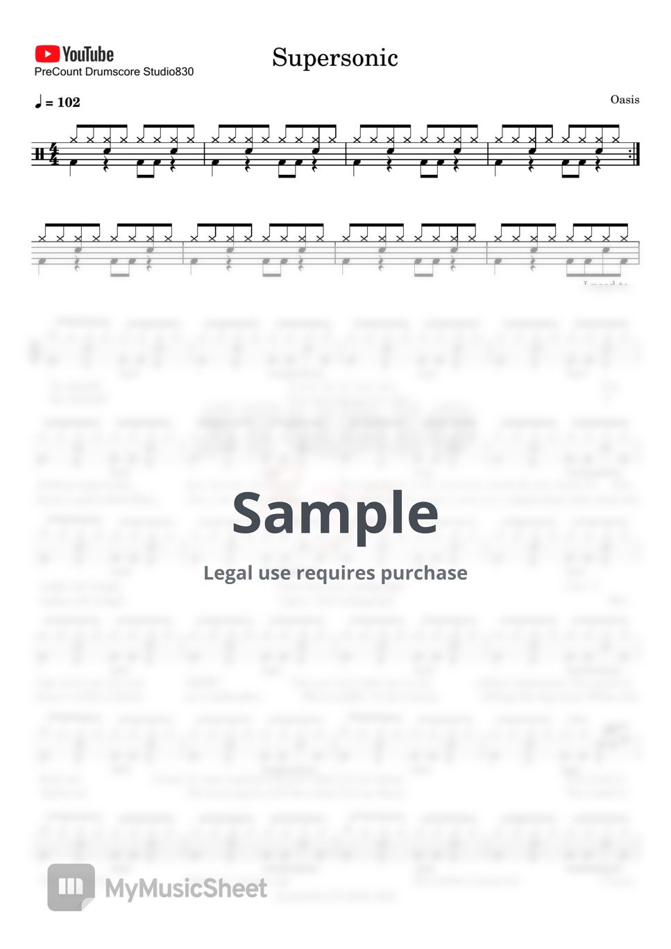 Oasis - Supersonic Sheet Music by Studio830