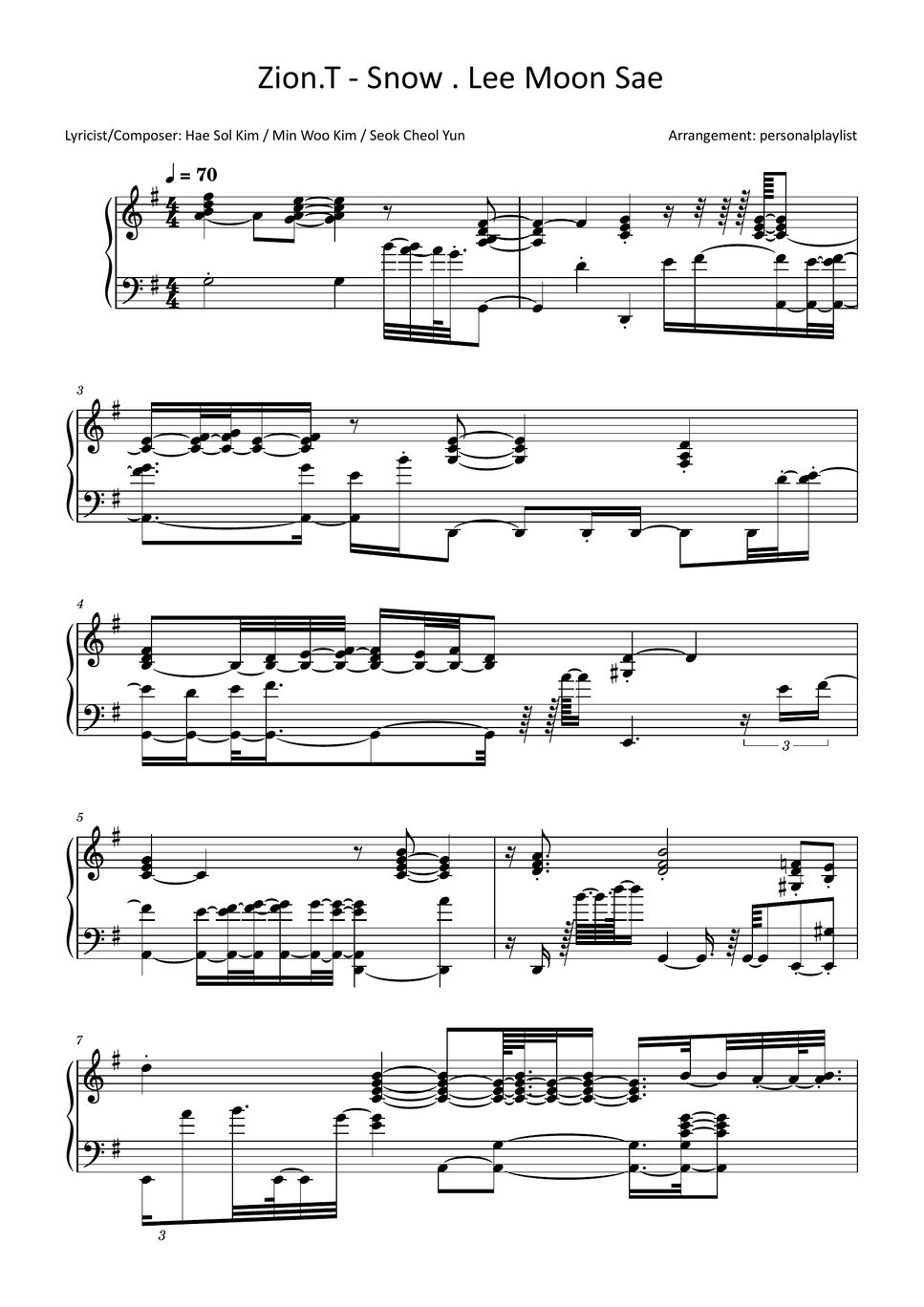 Zion.T - Snow ft. Lee Moon Sae Sheet by personalplaylist